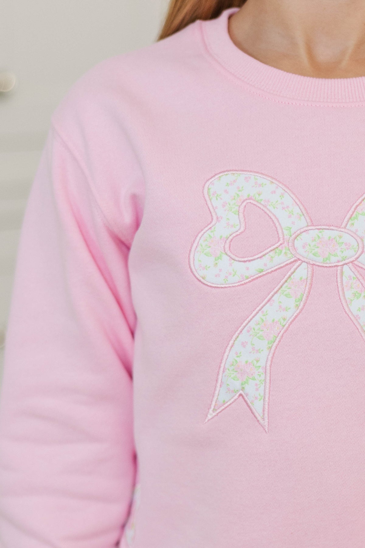 Girls: With The Cutest Pink Bow Patchwork Sweatshirt – Shop the Mint
