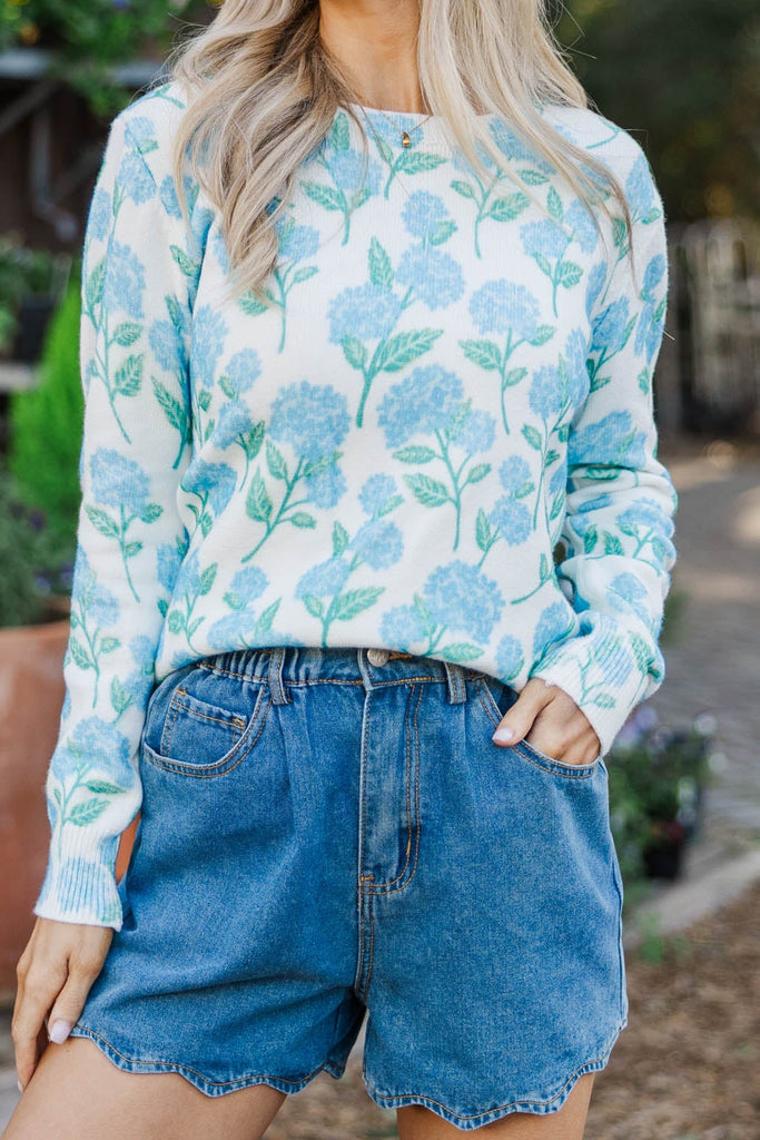 Figure It All Out White Hydrangea Sweater – Shop the Mint