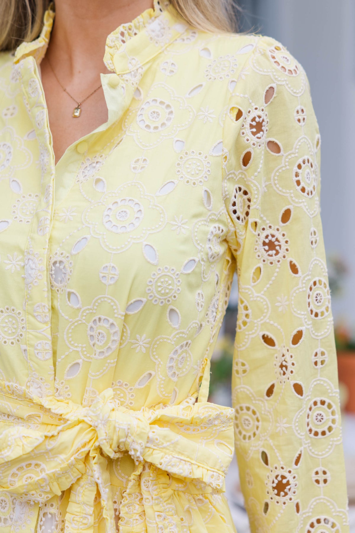 Living Easy Yellow Eyelet Linen Midi Dress – Shop the Mint
