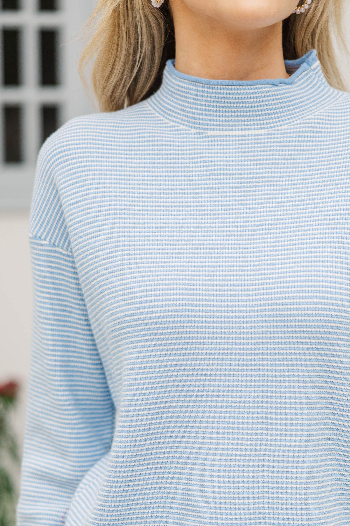 What A Treat Blue Striped Mock Neck Sweater – Shop the Mint