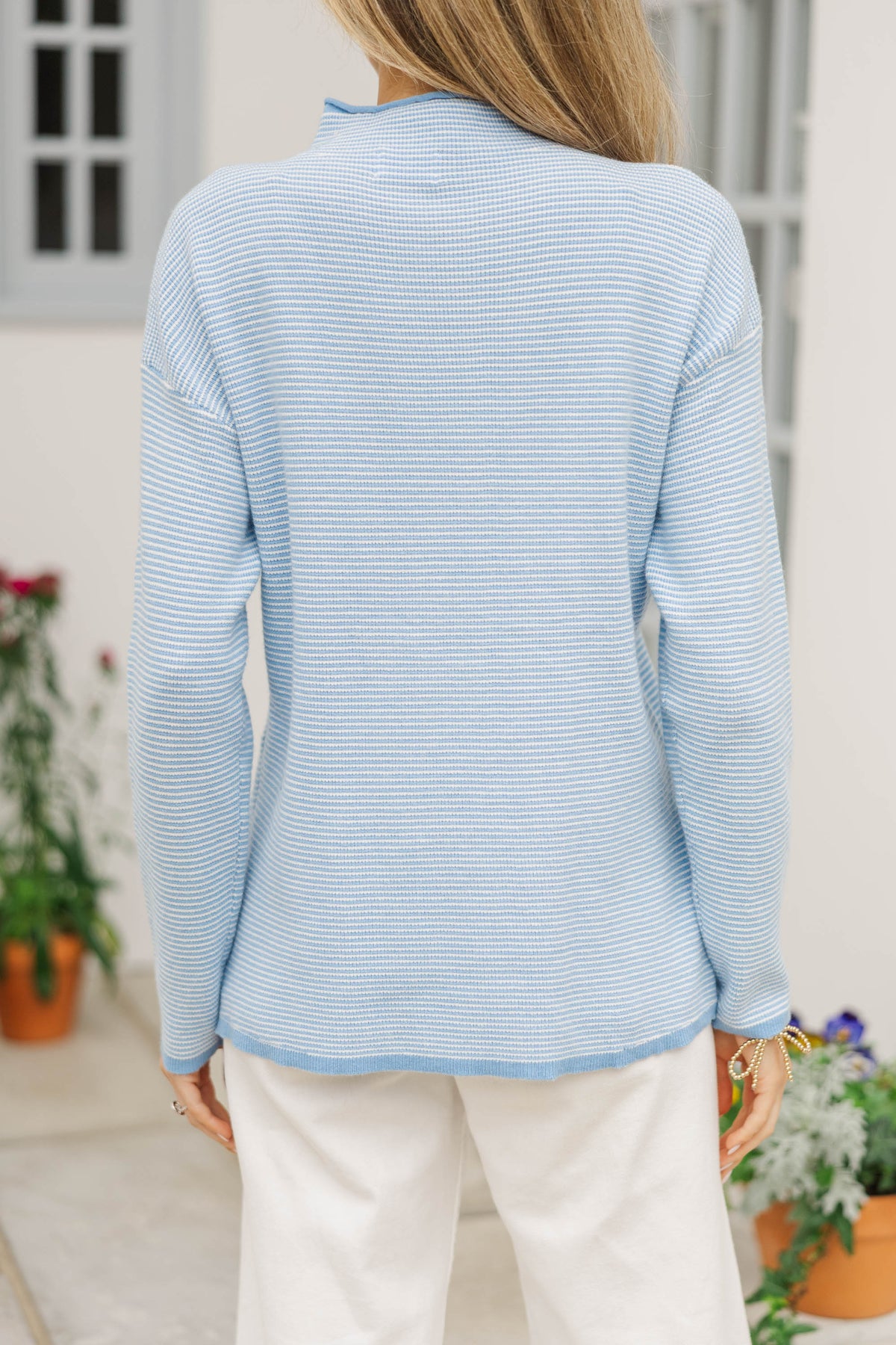 What A Treat Blue Striped Mock Neck Sweater – Shop the Mint