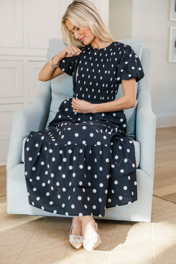 NURSING COLLECTION: Make The Right Choice Black Polka Dot Maxi Dress ...
