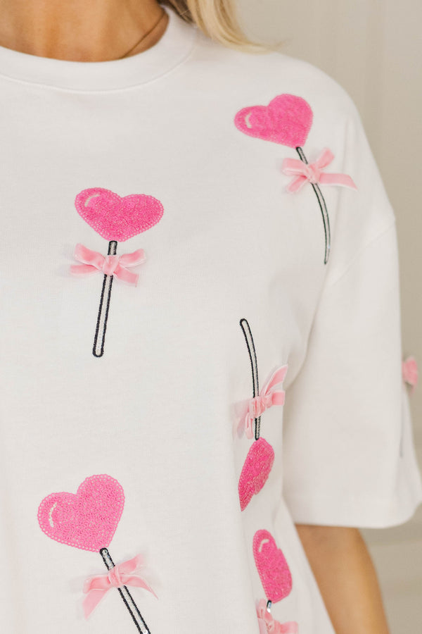 Heart Day Fun White Sequin Heart Lollipops Top – Shop the Mint