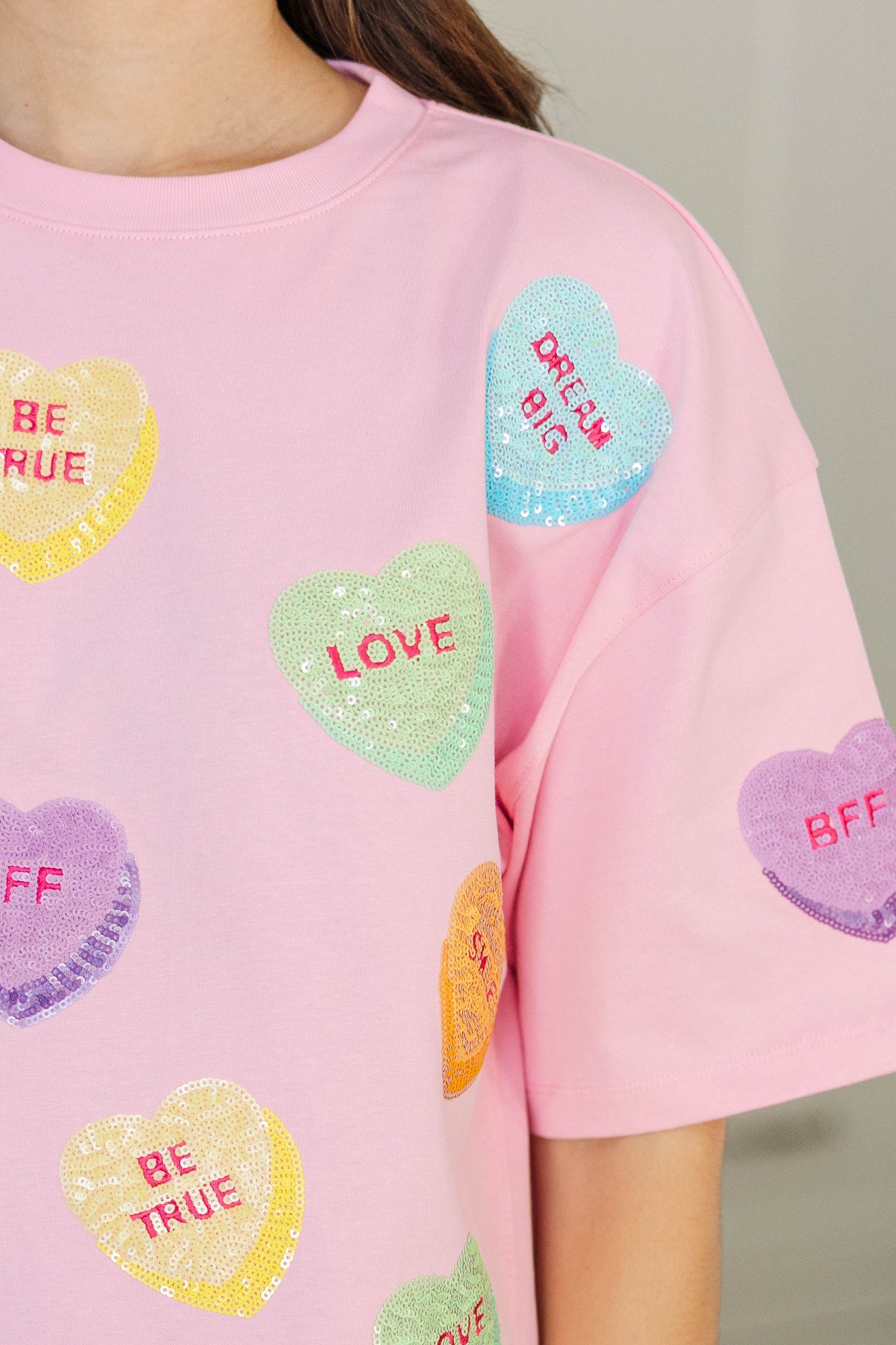 Heart Day Fun Blush Sequin Candy Hearts Top – Shop the Mint