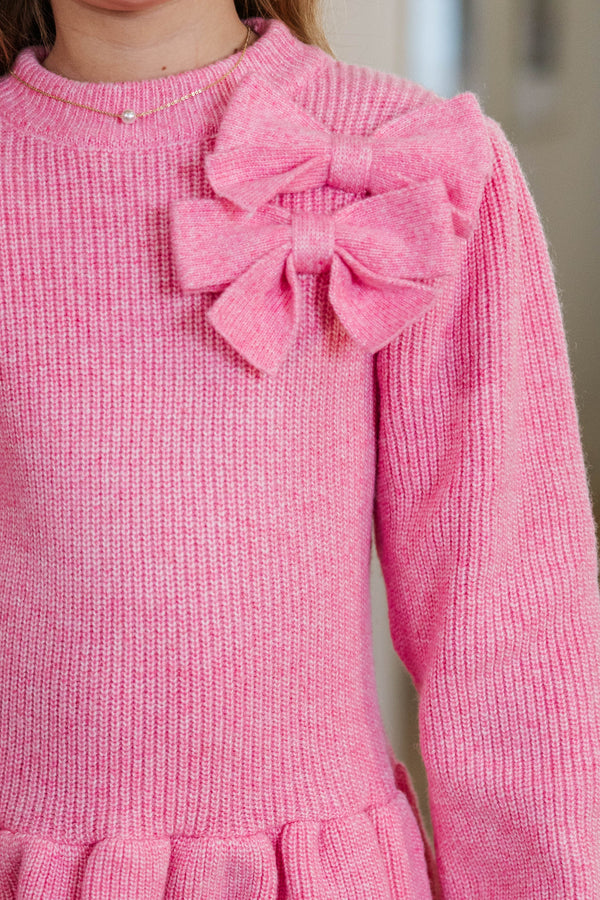 Girls: The Lila Pink Bow Sweater Dress – Shop the Mint