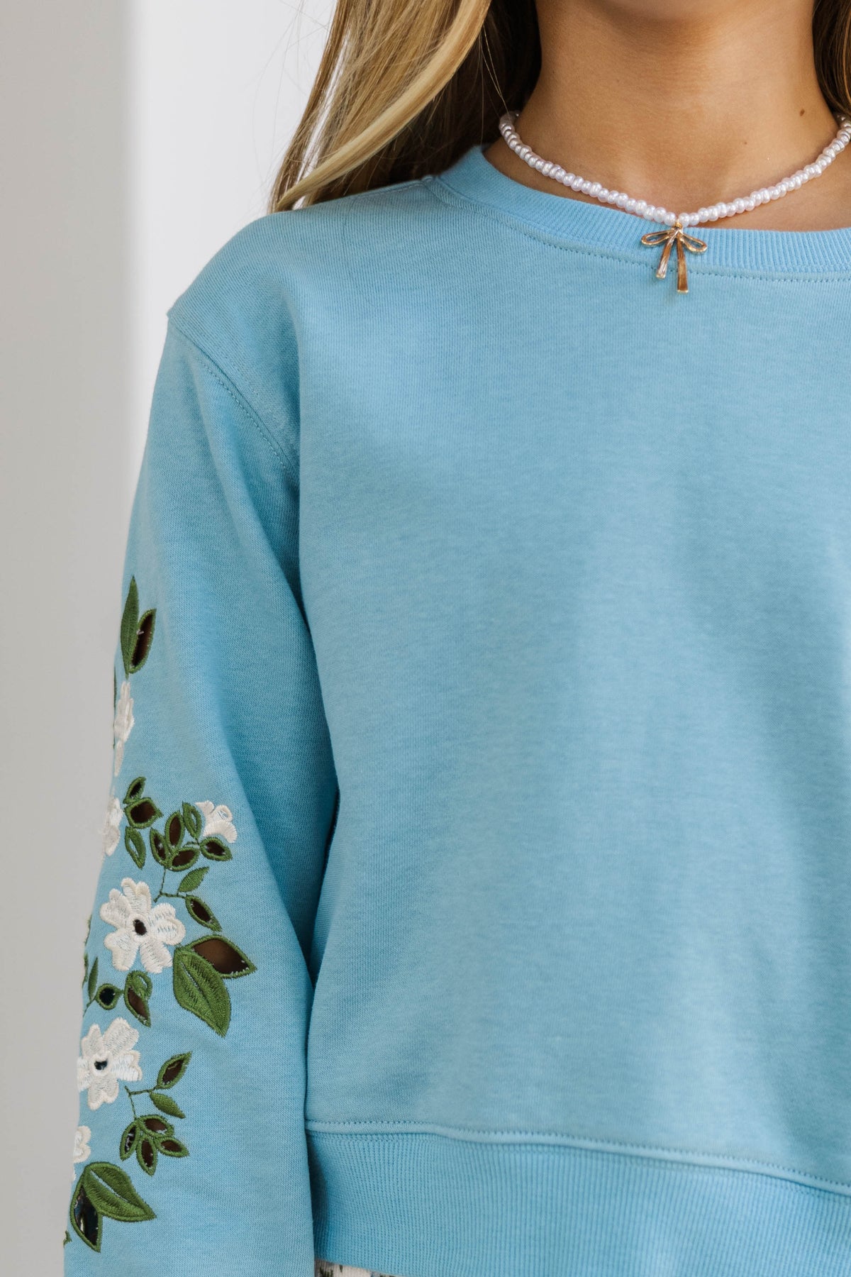 Girls: Chill Time Light Blue Embroidered Crew Neck Sweatshirt – Shop ...