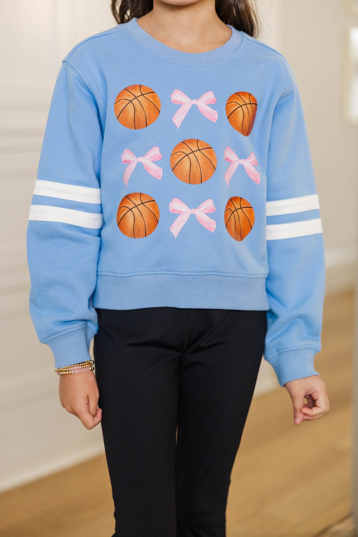 Girls: The Sporty Girl Club Light Blue Basketball Varsity Graphic Swea ...