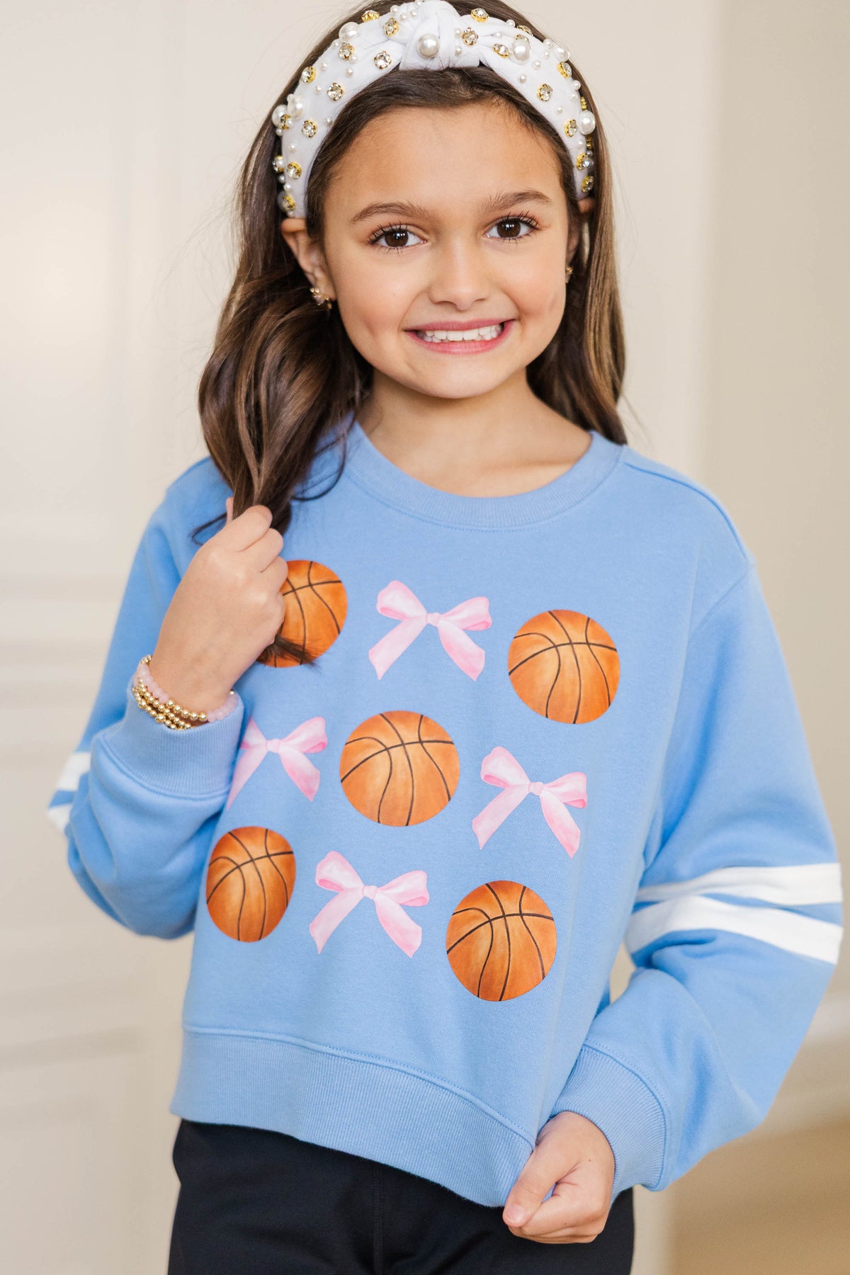 Girls: The Sporty Girl Club Light Blue Basketball Varsity Graphic Swea ...