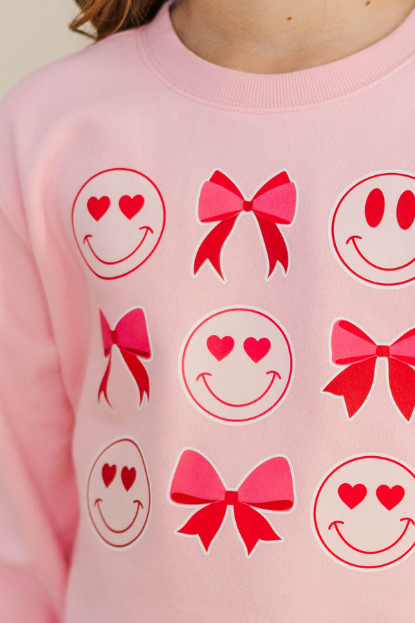 Girls: Smiley Sweetheart Blush Pink Graphic Sweatshirt – Shop the Mint