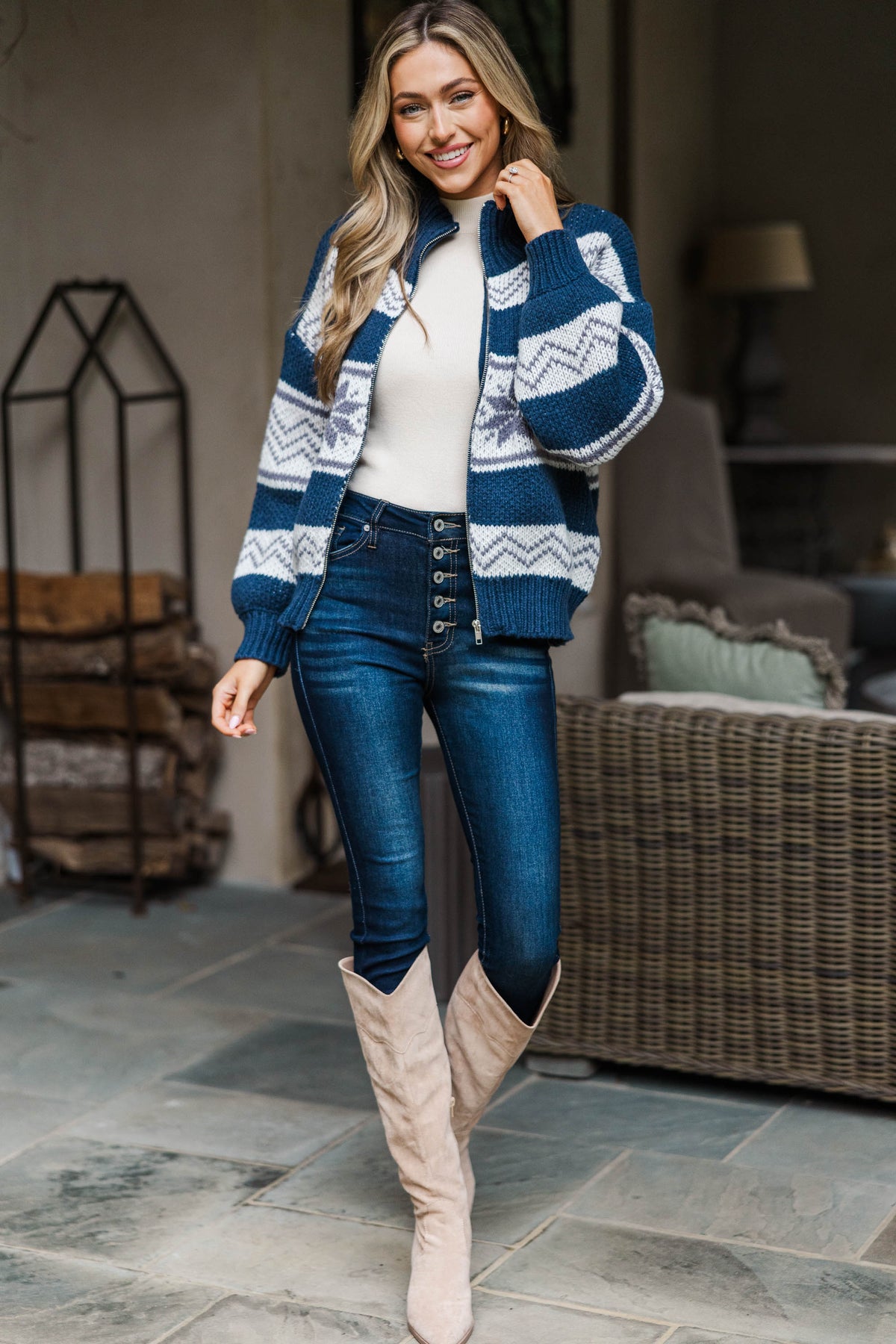 Sweet Stroll Navy and White Fair Isle Cardigan – Shop the Mint