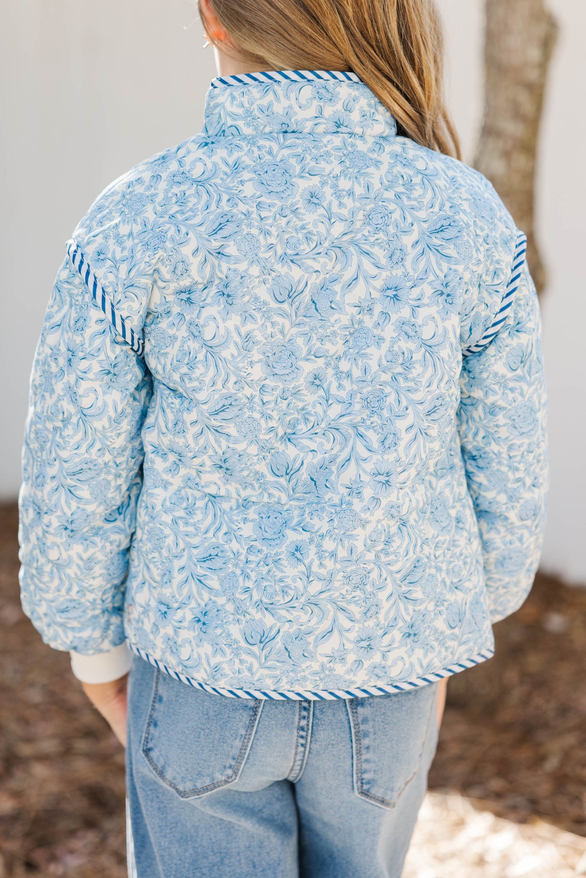 Girls: Just So You Blue Toile Quilted Jacket – Shop the Mint