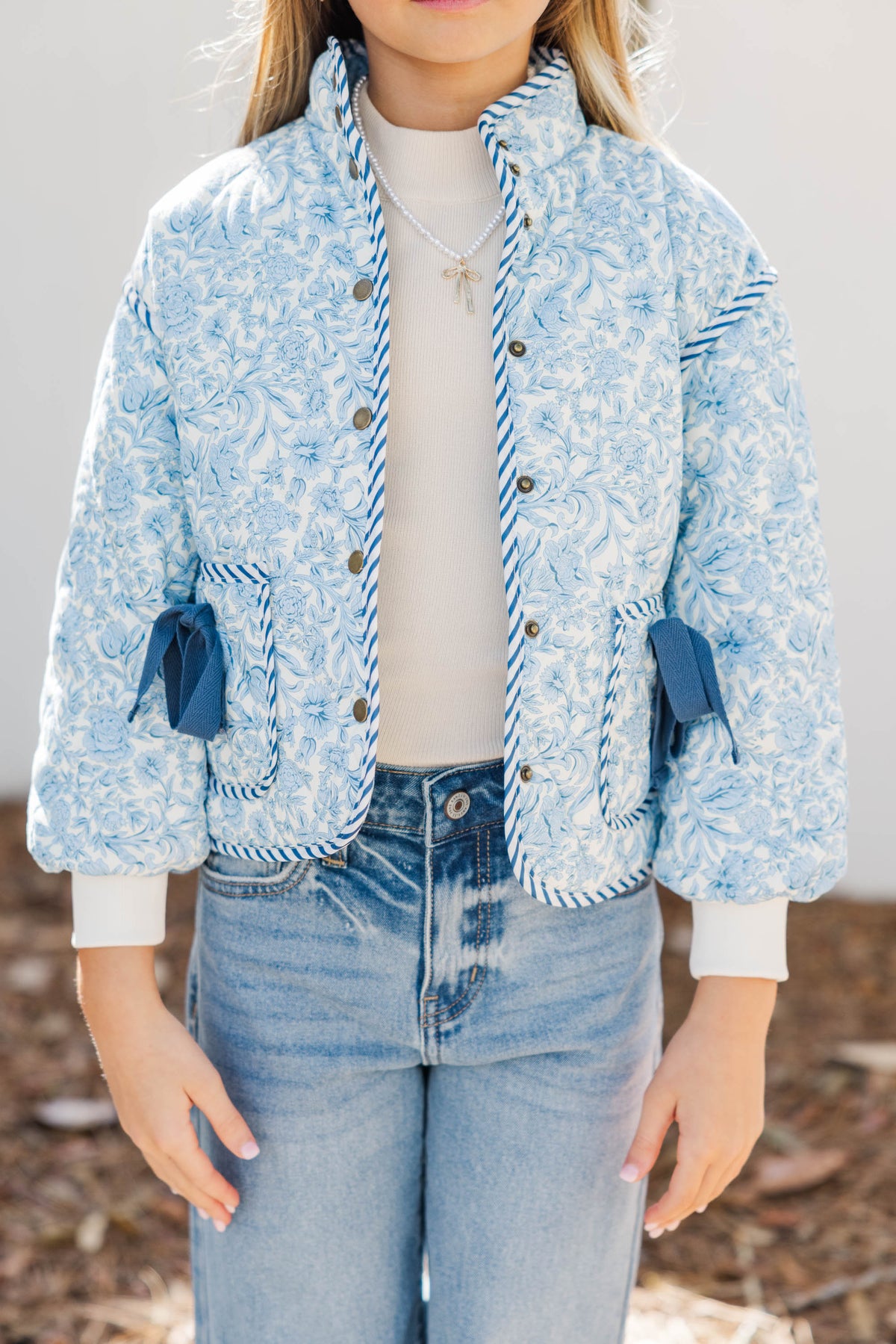 Girls: Just So You Blue Toile Quilted Jacket – Shop the Mint