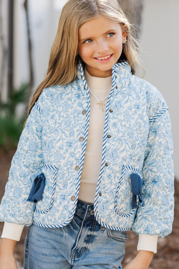 Girls: Just So You Blue Toile Quilted Jacket – Shop the Mint