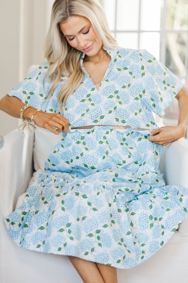 NURSING COLLECTION: Feeling Your Best Light Blue Floral Midi Dress ...