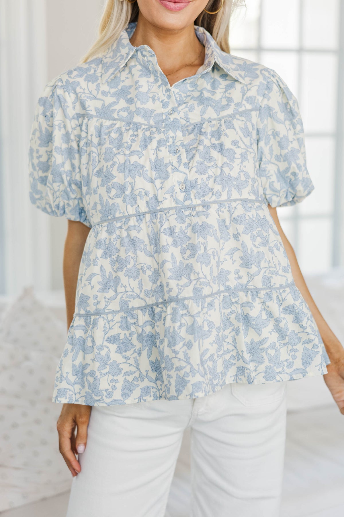 NURSING COLLECTION: Giving Your All Light Blue Toile Blouse – Shop the Mint