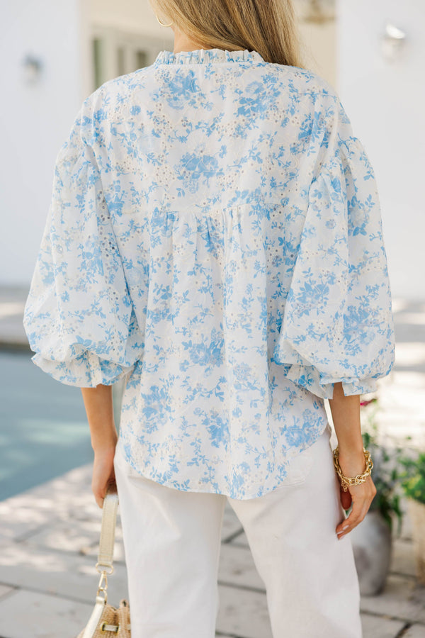 Take Your Turn Blue Floral Eyelet Blouse – Shop the Mint
