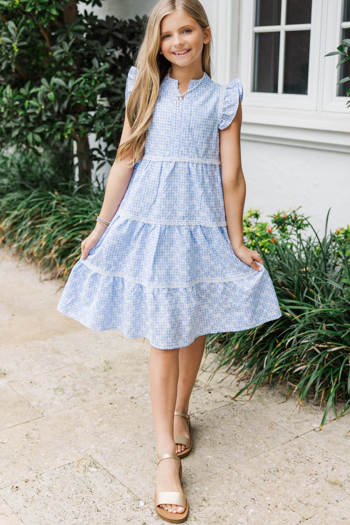 Girls: Make It Your Own Light Blue Gingham Midi Dress – Shop the Mint