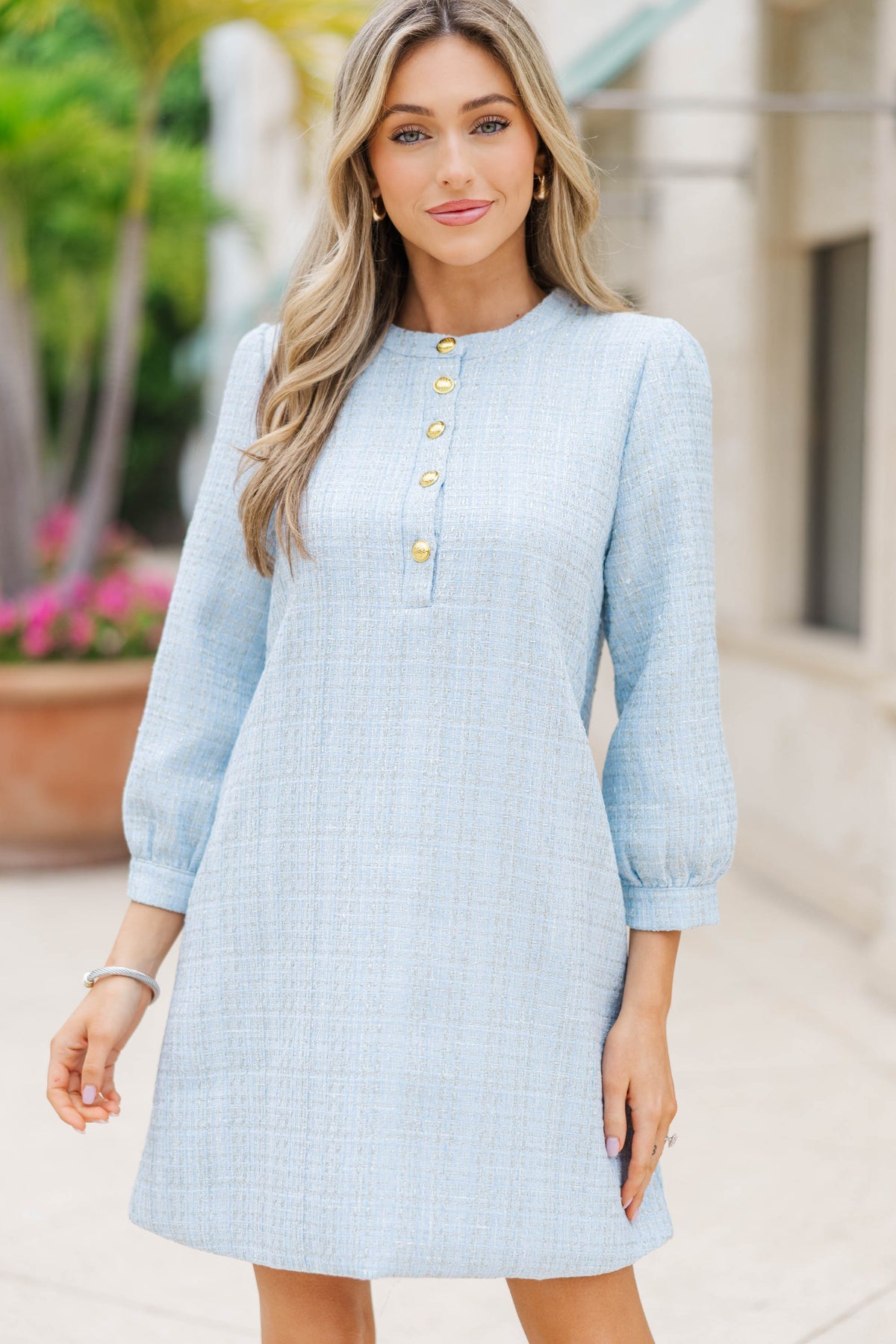 Feeling Like A Queen Light Blue Tweed Dress – Shop the Mint