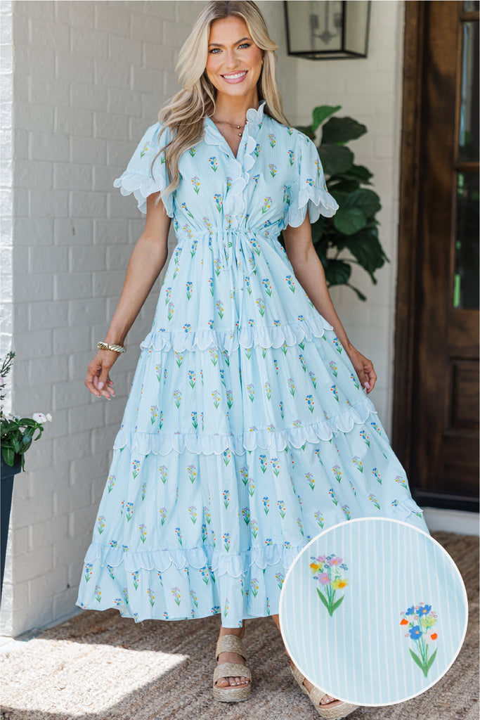 Hear You Out Blue Floral Midi Dress – Shop the Mint