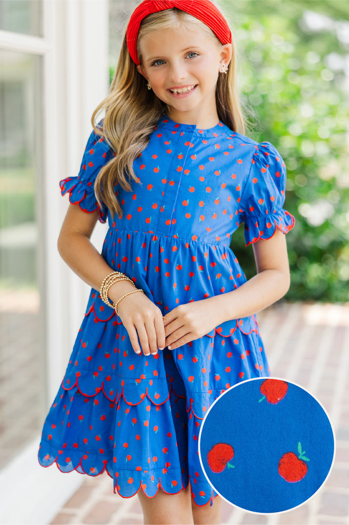 Girls: Perfectly Paired Navy Blue Apple Print Dress – Shop the Mint