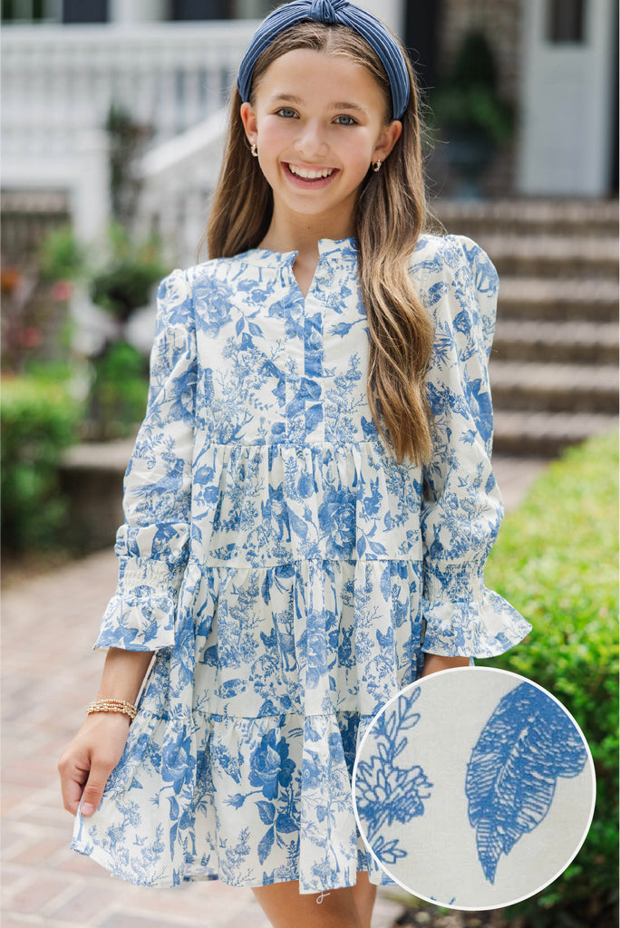 Girls: In Your Happy Place Blue Toile Print Dress – Shop the Mint
