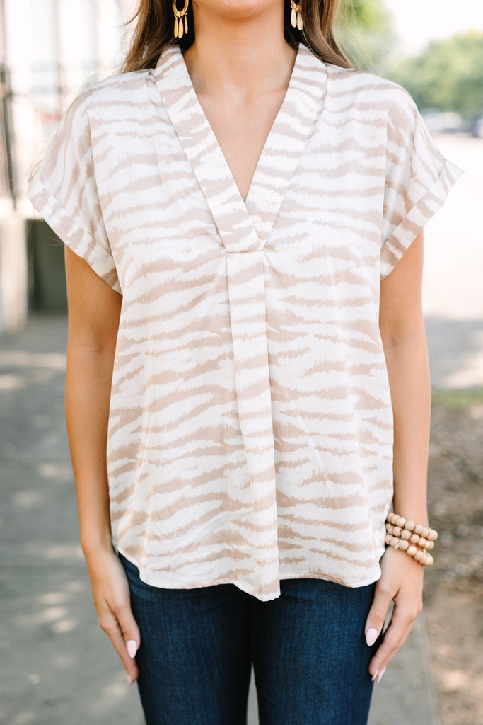 Always Ahead Latte Brown Zebra Blouse – Shop the Mint