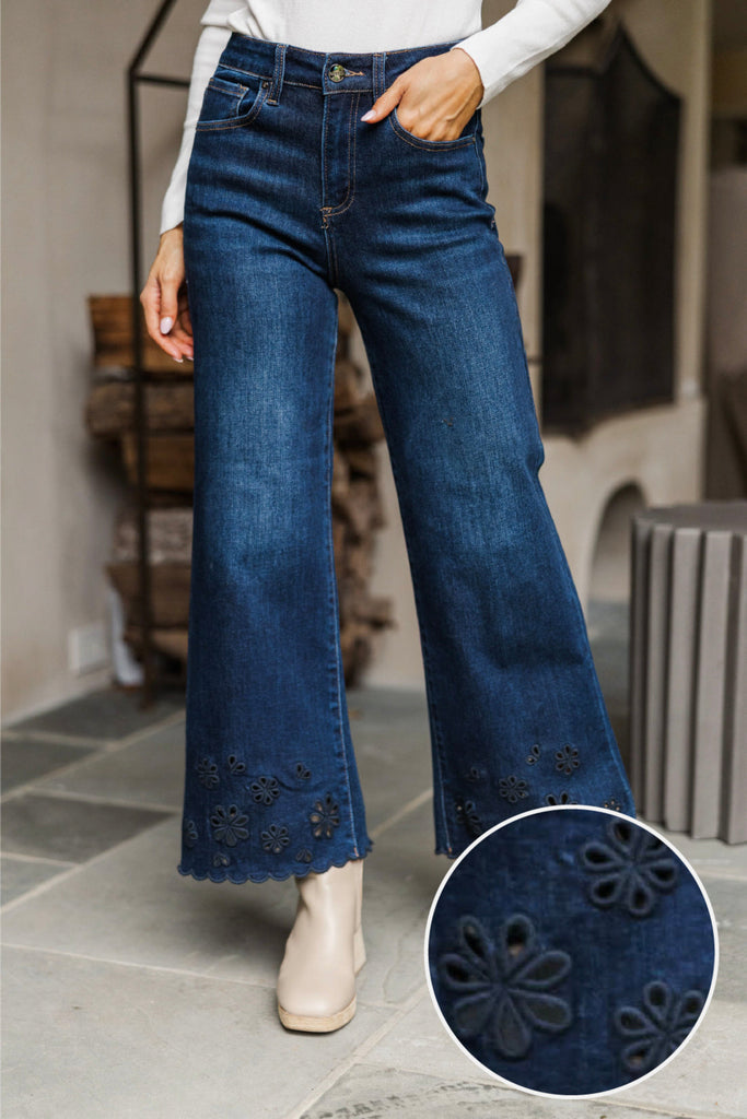 Run To Me Blue Eyelet Straight Leg Jeans – Shop the Mint