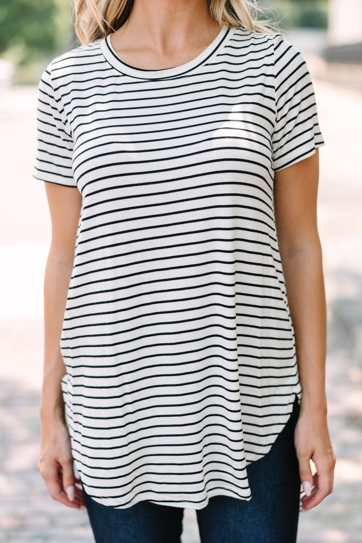 Essential Black and Ivory White Striped Top - Short Sleeves – Shop the Mint