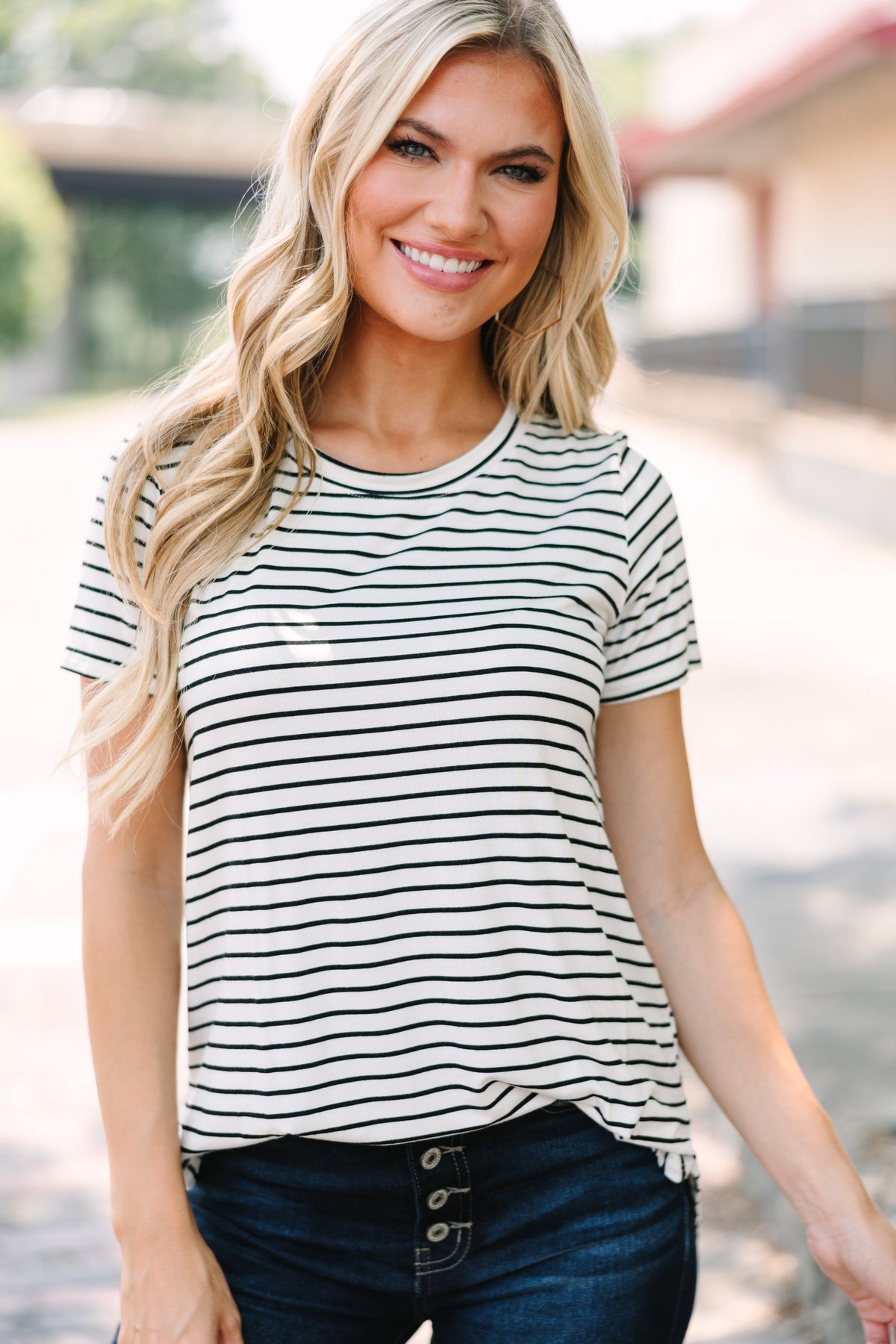 Essential Black and Ivory White Striped Top - Short Sleeves – Shop the Mint