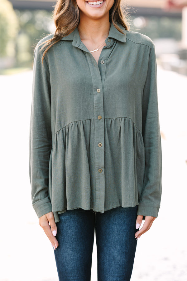 Comfy Army Green Linen Top - Fall Boutique Tops – Shop the Mint