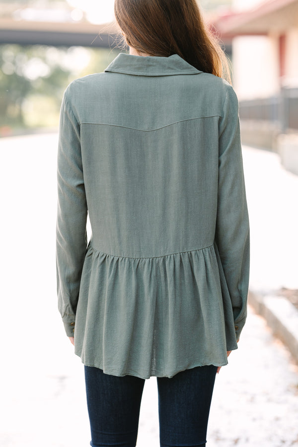 Comfy Army Green Linen Top - Fall Boutique Tops – Shop the Mint