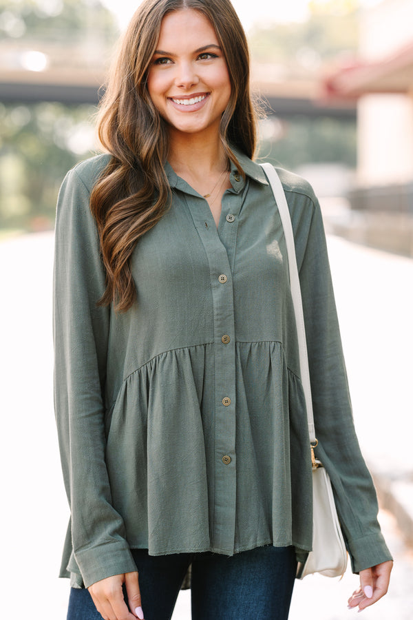 Comfy Army Green Linen Top - Fall Boutique Tops – Shop the Mint