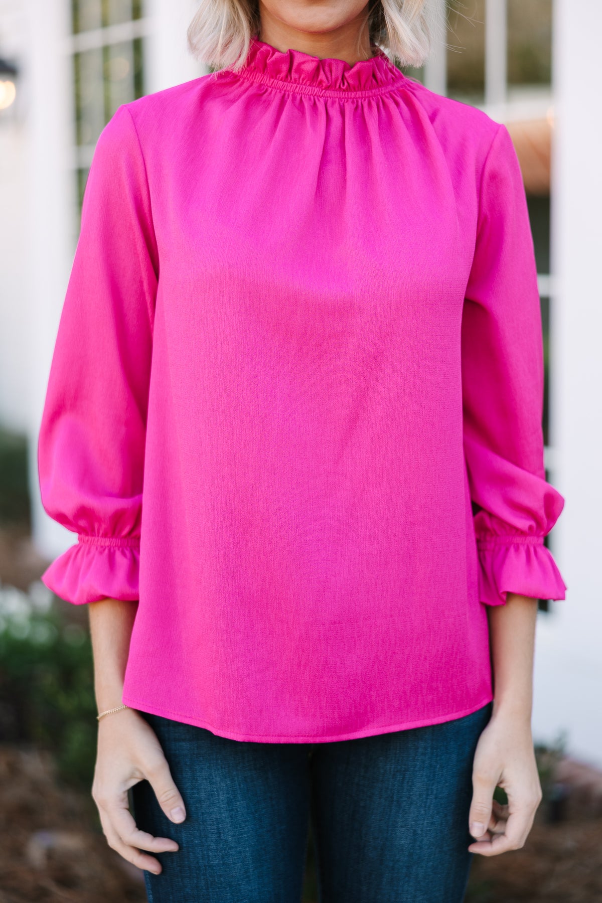 Feminine Fuchsia Pink Ruffled Blouse - Women's Blouses – Shop the Mint