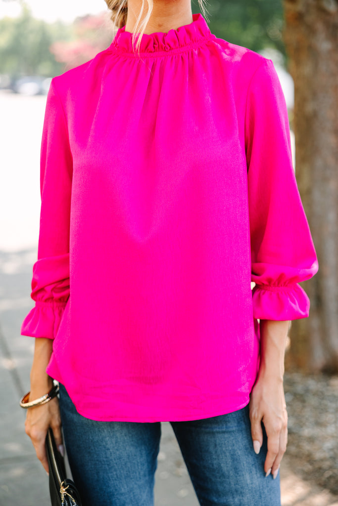 Feminine Fuchsia Pink Ruffled Blouse - Women's Blouses – Shop the Mint
