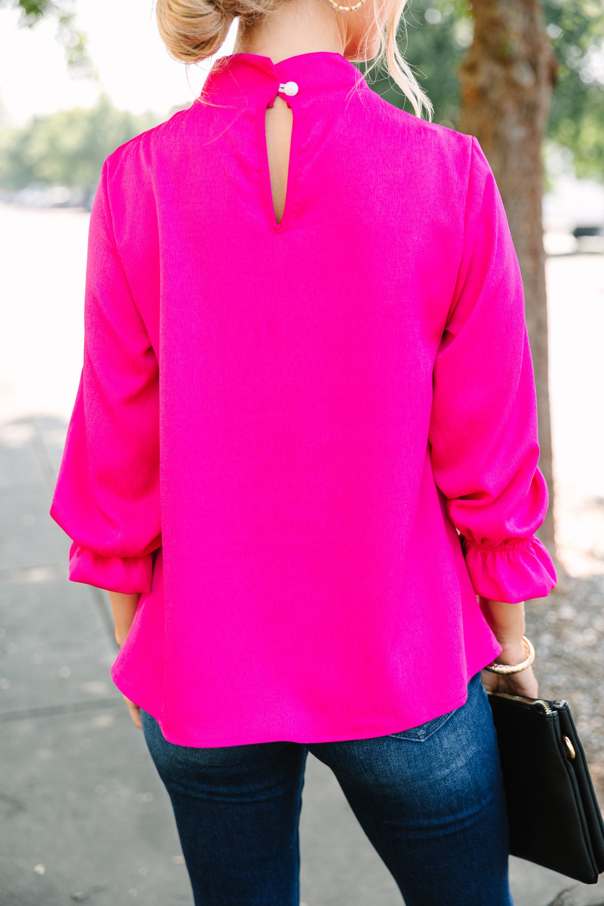 Feminine Fuchsia Pink Ruffled Blouse - Women's Blouses – Shop The Mint