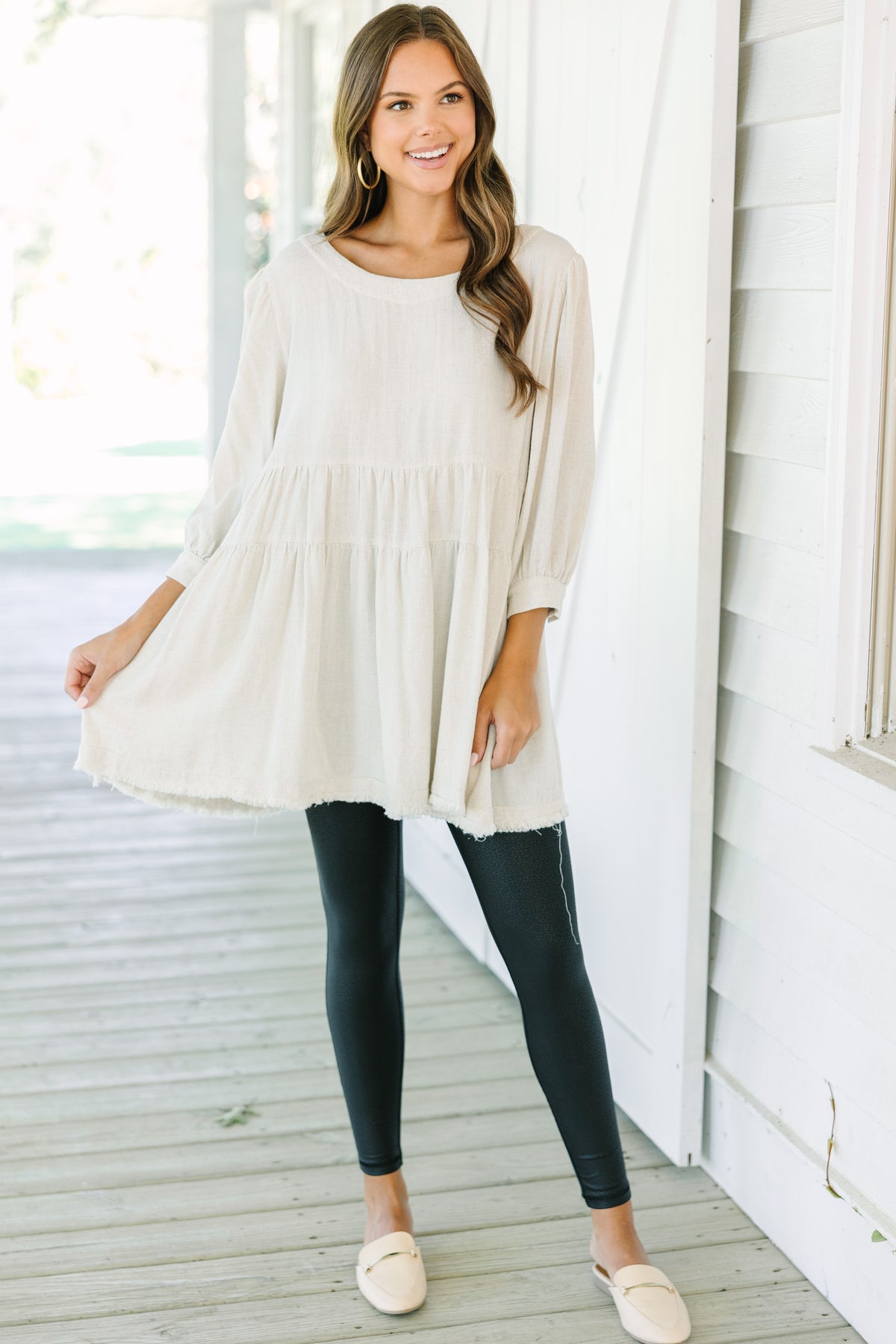 Chic Oatmeal Brown Tiered Tunic - Casual Spring Tunics – Shop the Mint