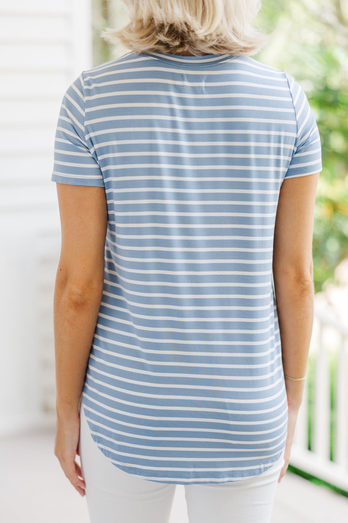 Casual Light Blue and Ivory Striped Top - Basic Women's Tops – Shop the ...