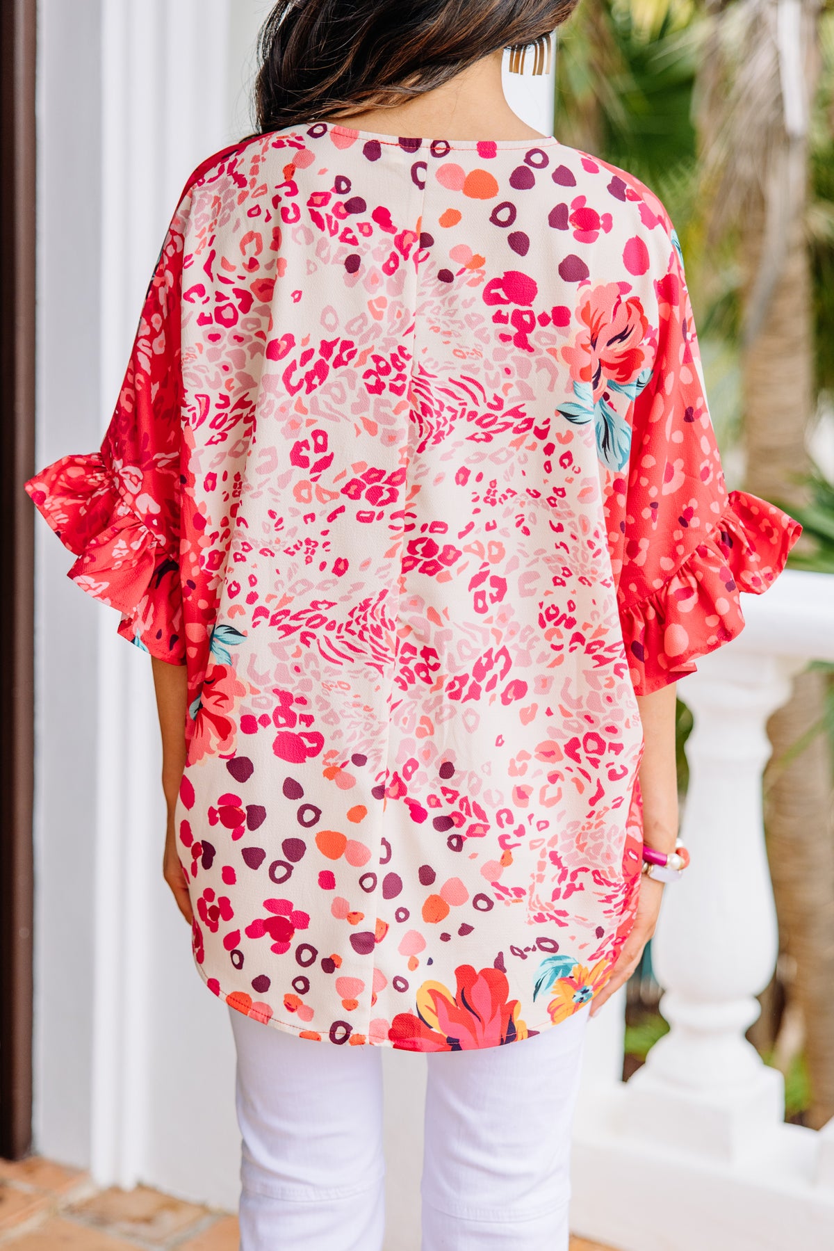 Be So Bold Coral Red Mixed Print Top - Fun Women's Blouses – Shop the Mint