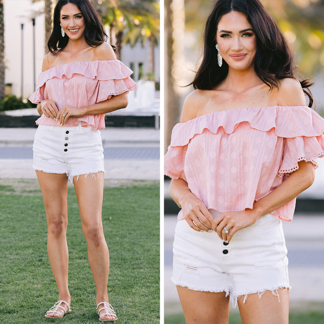 Feminine Pink Ruffled Top - Trendy Women's Tops – Shop The Mint