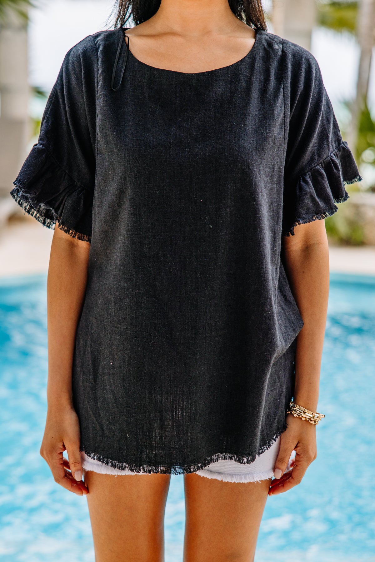 Cute Black Linen Top - Light Classic Tops – Shop the Mint