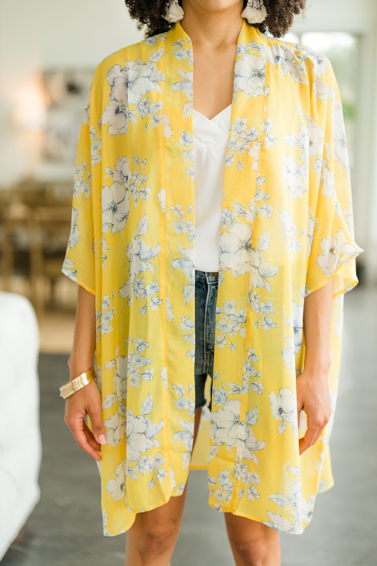 Fun Yellow Floral Kimono - Flowy Layers – Shop the Mint