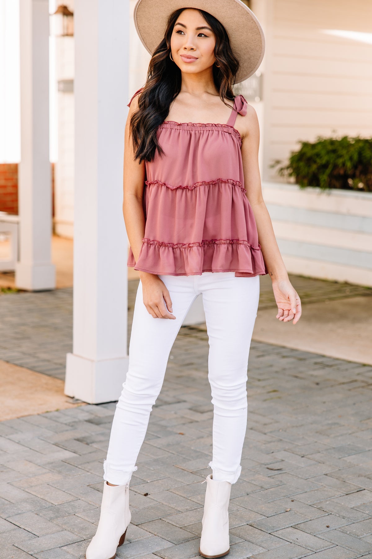 Precious Mauve Pink Ruffled Tank - Girly Tanks – Shop the Mint