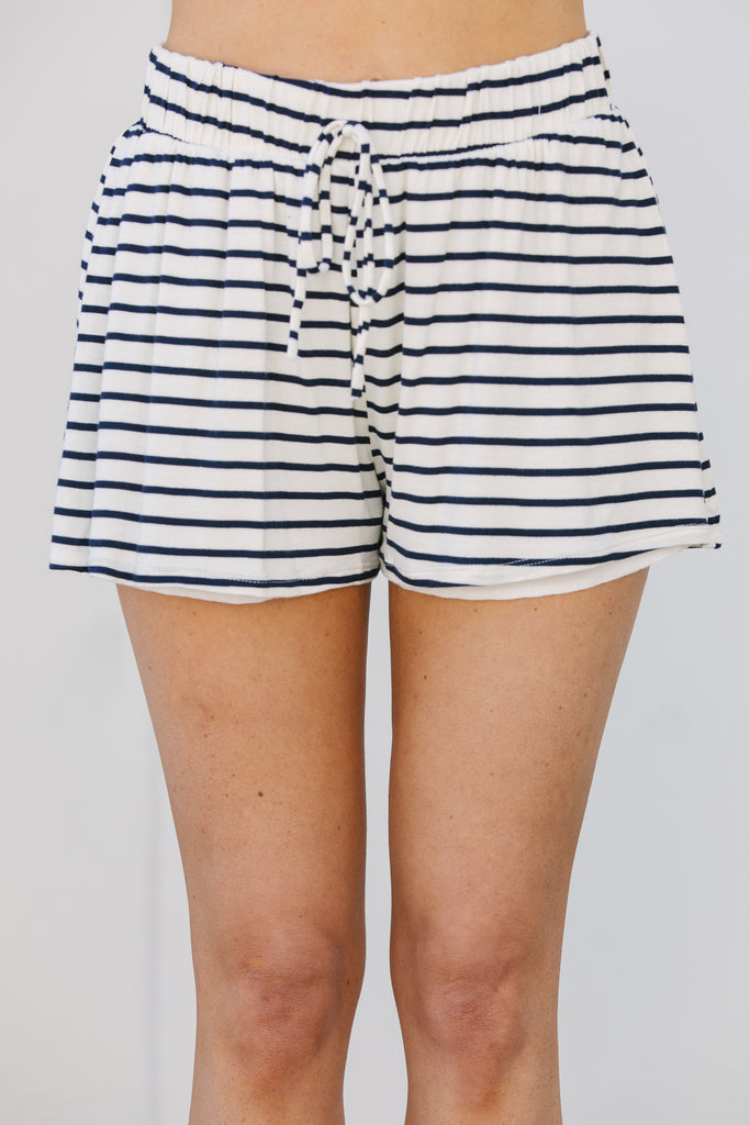 Comfy Navy Blue Striped Shorts - Summer Shorts for Women – Shop the Mint