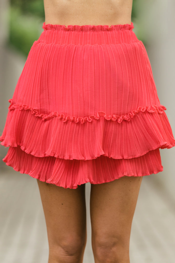 Feminine Flamingo Pink Ruffled Skirt - Trendy Skirts – Shop the Mint