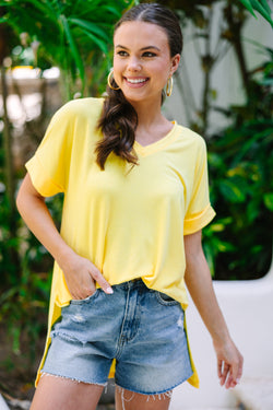 Make Your Life Easy Yellow V-neck Top - Basic Staple Tops – Shop the Mint