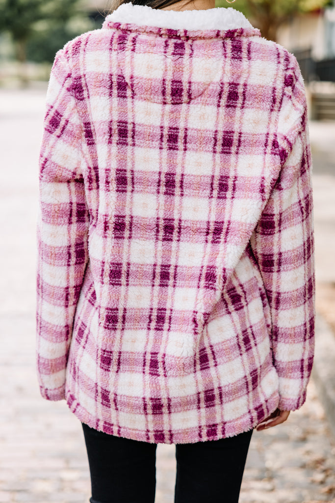 Cute Pink Plaid Pullover - Trendy Outerwear – Shop the Mint