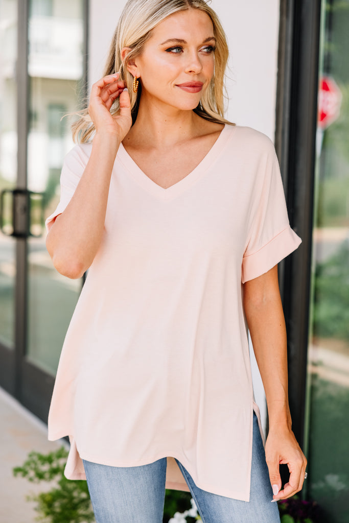 Versatile Peach Pink V-neck Top - Classic Women's Tops – Shop the Mint