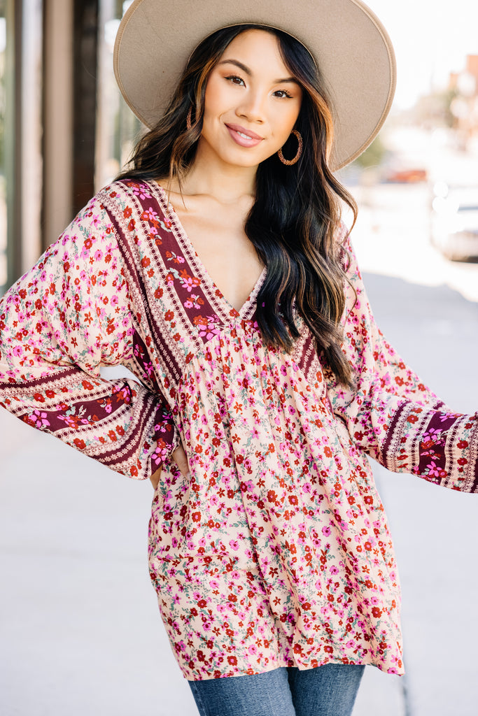 Searching For Joy Wine Red Mixed Print Tunic – Shop the Mint