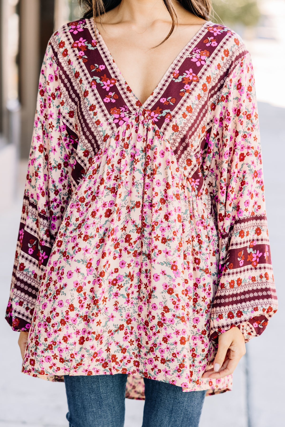 Searching For Joy Wine Red Mixed Print Tunic – Shop the Mint