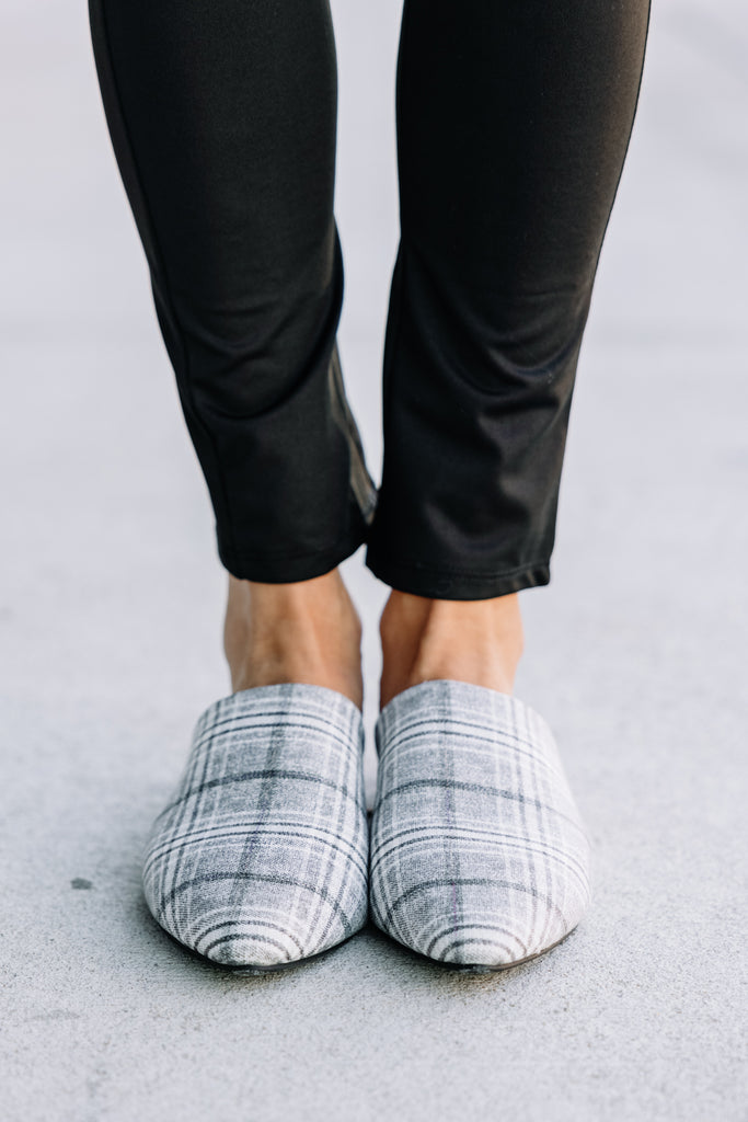 Only Option Gray Plaid Mule Flats – Shop the Mint